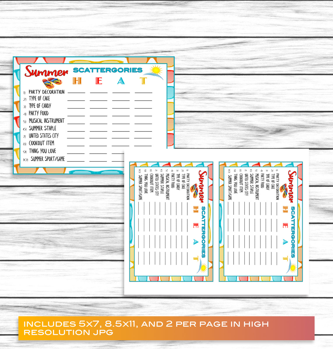 Summer Party Family Reunion Scattergories Game, Printable Kids Activit ...