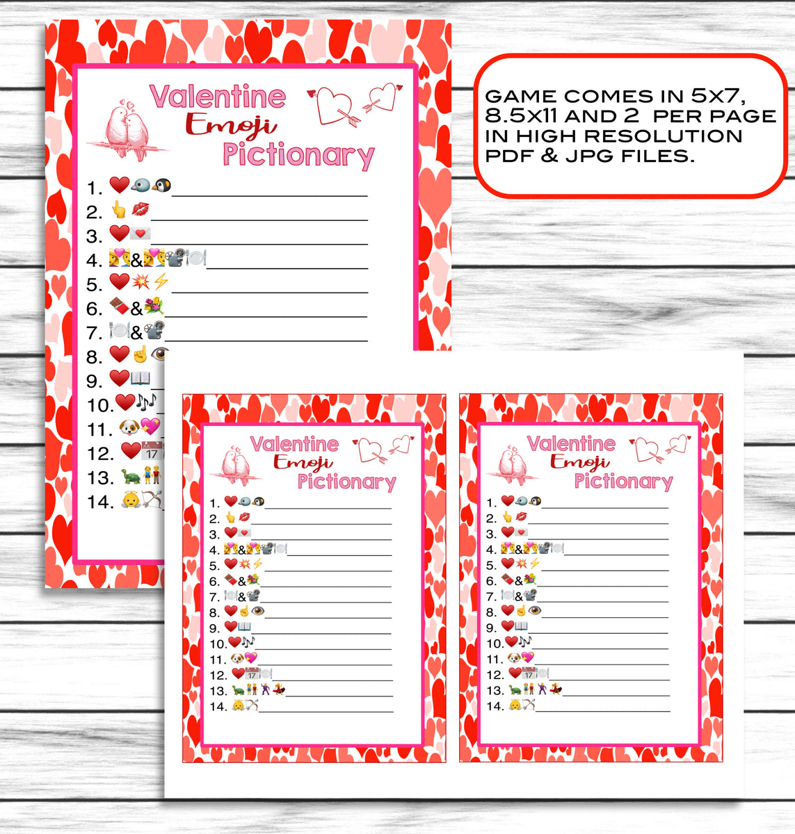Valentines Day Emoji Pictionary Printable Or Virtual Game, Kids Adults ...