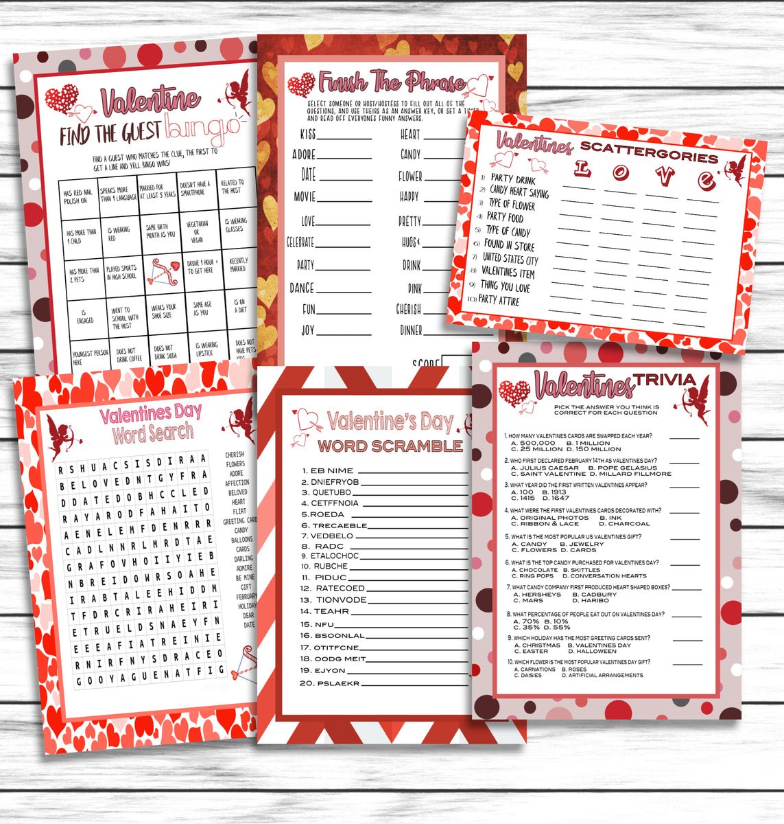 Valentines Day Party Family Game Set, Printable or Virtual Kids Adults ...