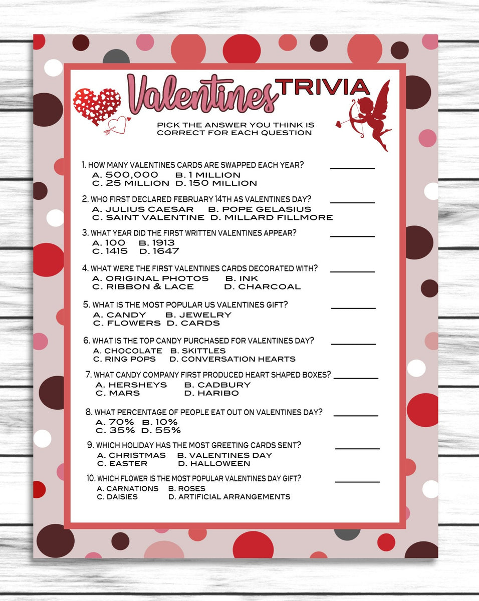 Valentines Day Trivia Printable Or Virtual Game, Kids Adults Activity ...