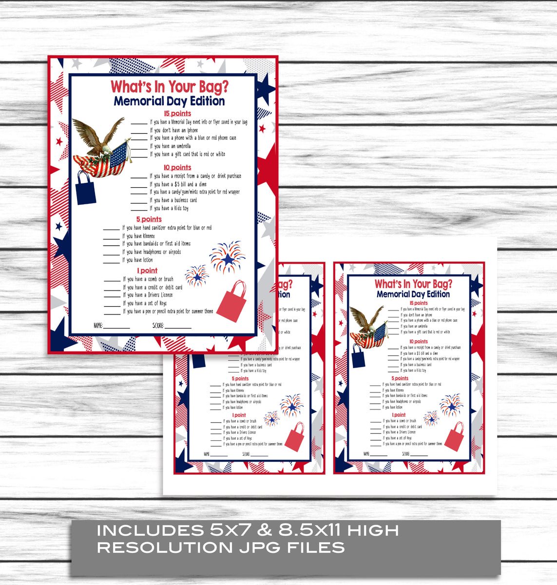 Memorial Day Whats In Your Bag Game, Printable Teens Adults Party Acti ...