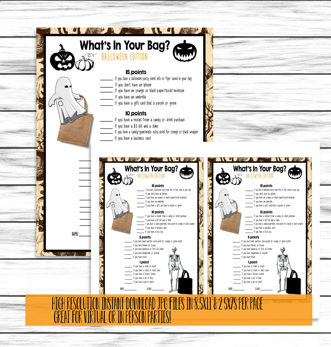 Halloween Whats In Your Bag Costume Party Game, Printable Or Virtual K ...