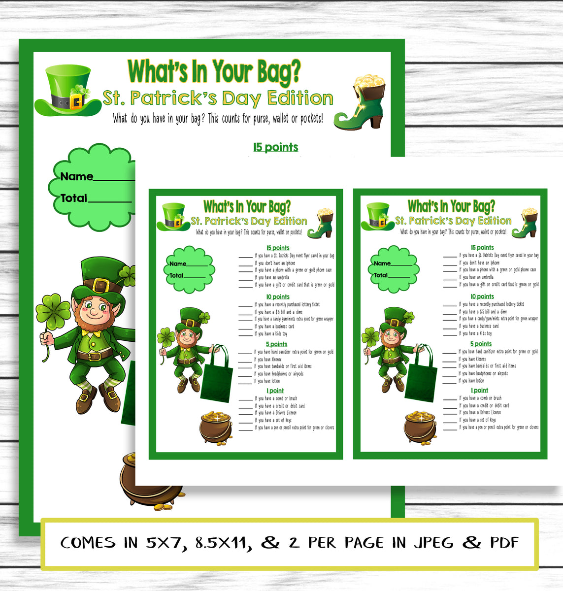St Patricks Day Whats In Your Bag Purse Game, Saint Patricks Day Party ...