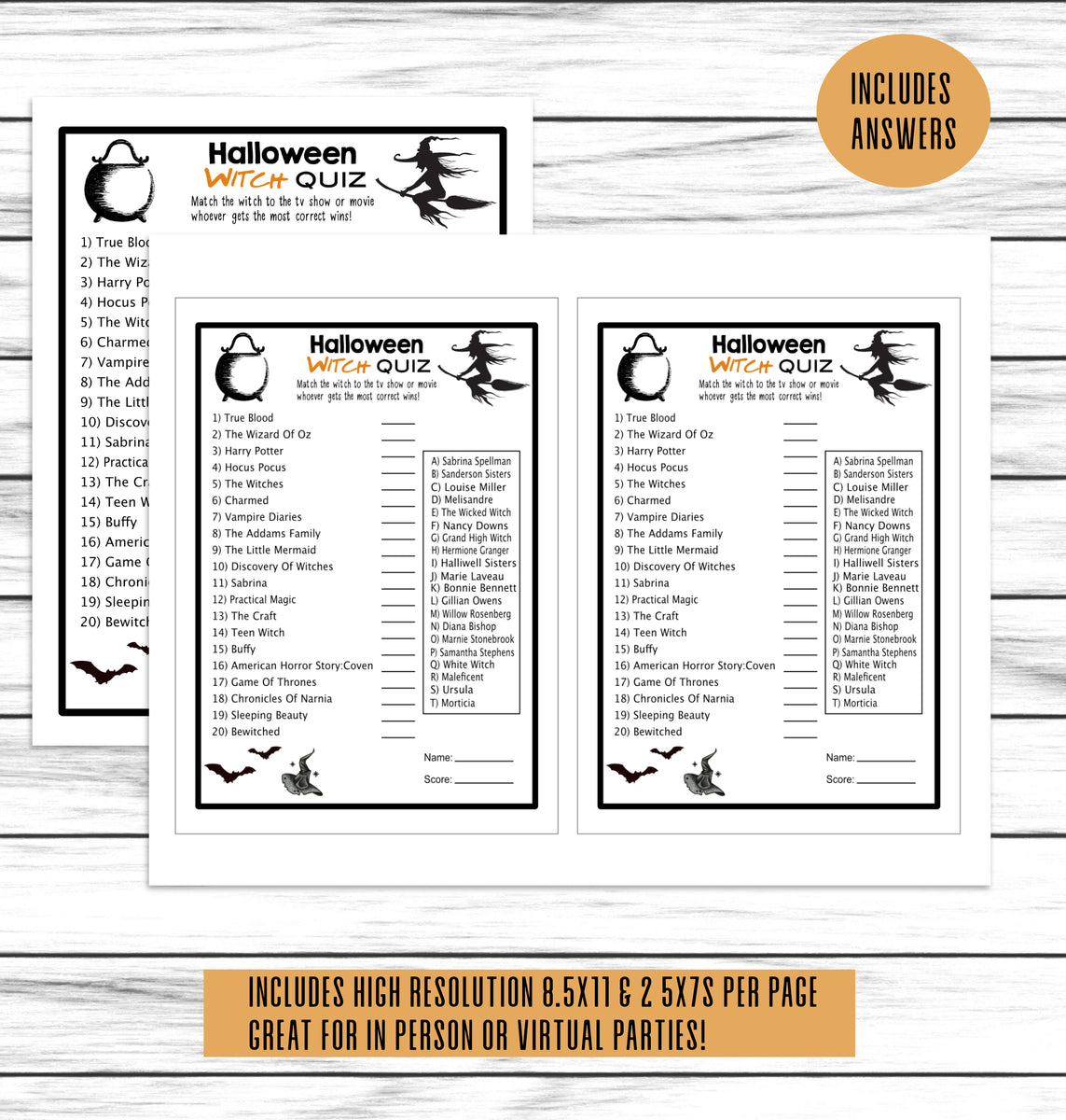 Halloween Witch Quiz Costume Party, Horror Movie Game, Printable Or Vi ...