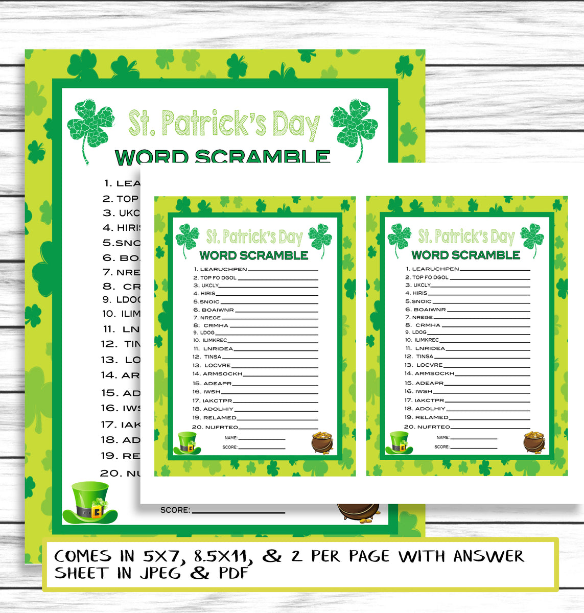 Saint Patricks Day Word Scramble,Word Game, St Patricks Day Party Game ...
